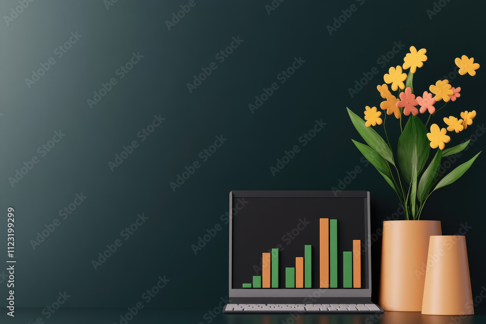 Data Analytics Profit Icon, computer visualizing business growth on a ...