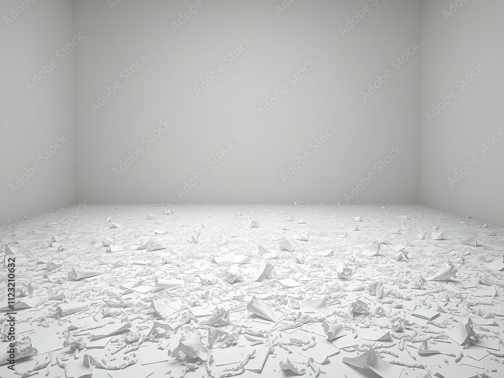 Shredded and crumpled paper scattered on the floor, shredded waste ...