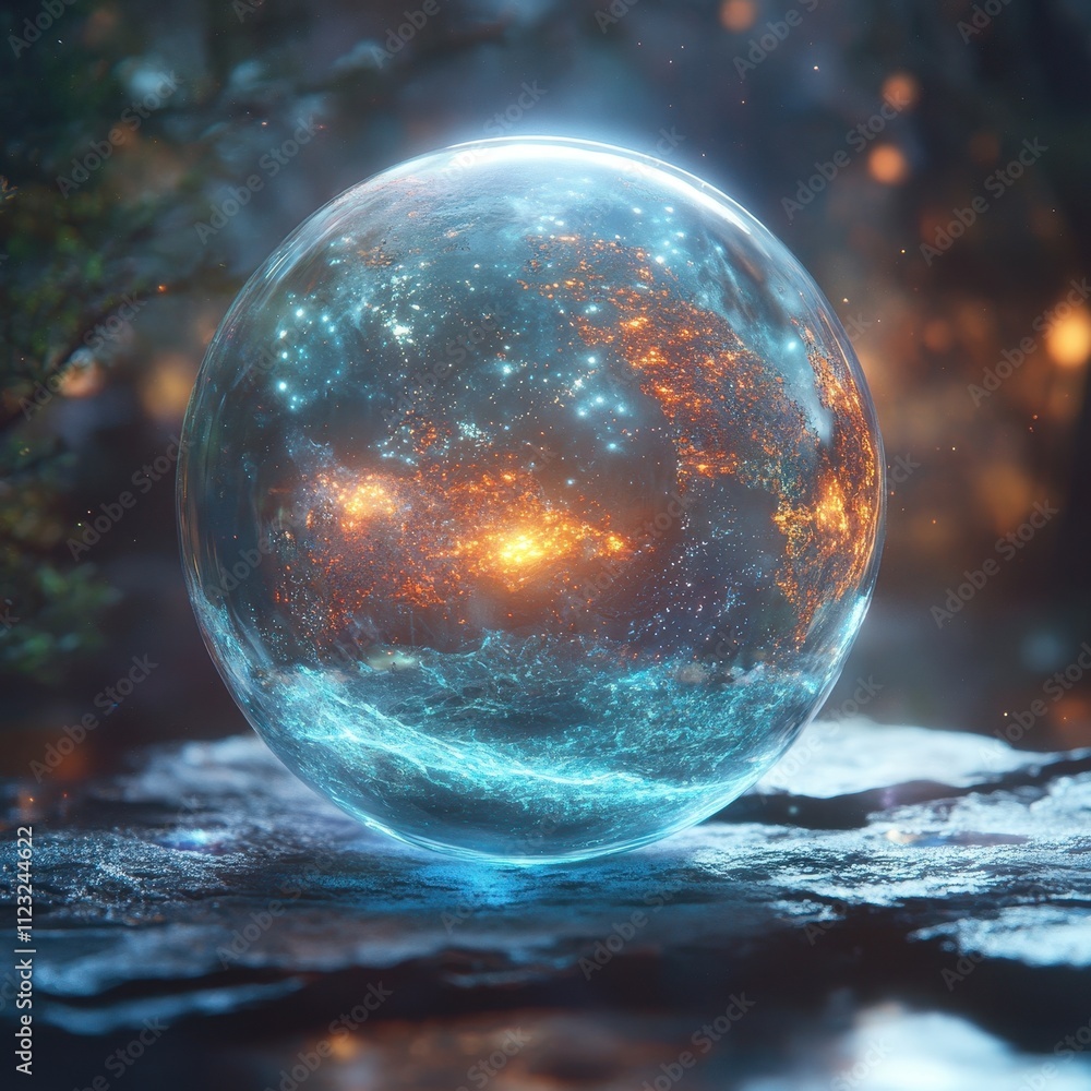 A Tiny Planet Enclosed in a Crystal Dome Mystical Environment Digital ...