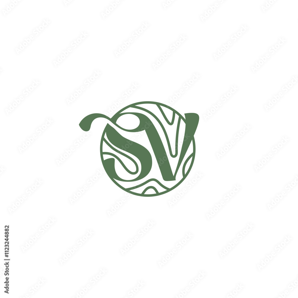 SV Monogram in Circle Emblem with Terrain Topography Logo Design Vector ...