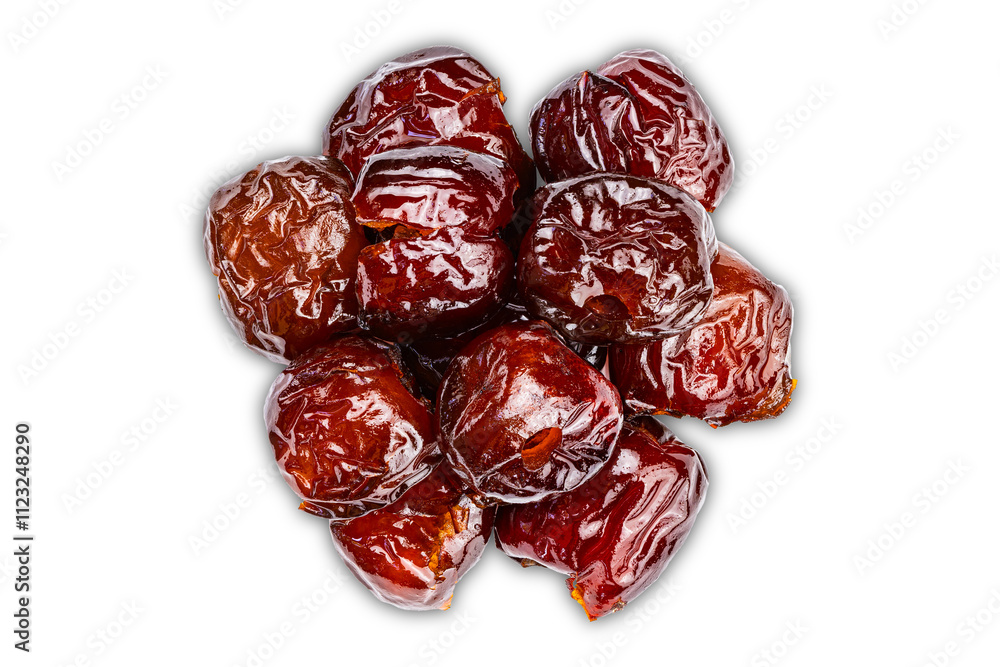 Top view of sweet pitted chinese jujube fruit preserved in syrup ...