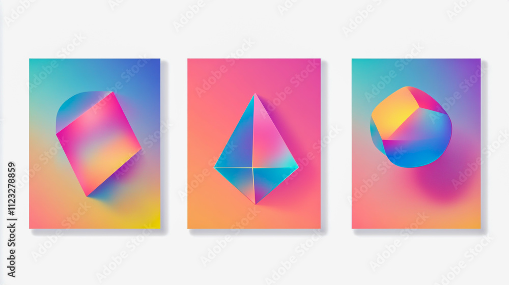 Set of modern, gradient backgrounds with abstract, geometric shapes in ...