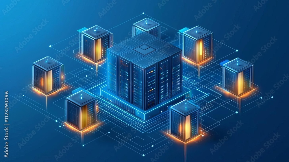 Data Center Cloud Computing Edge Computing Centralized data center surrounded by glowing edge ...