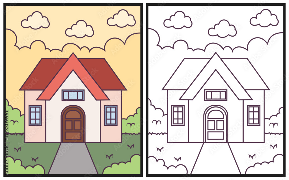 Cute house coloring page vector illustration Stock Vector | Adobe Stock