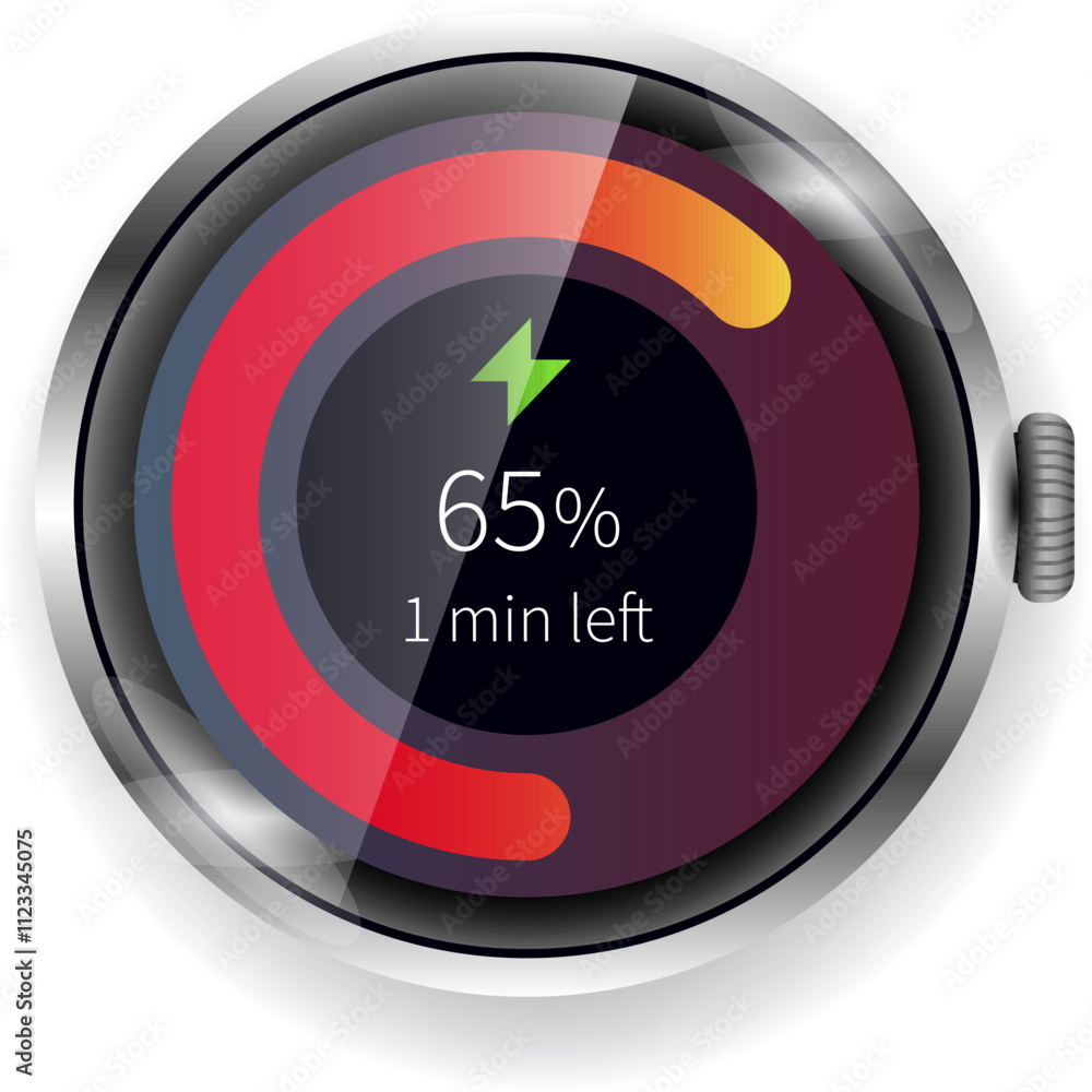 Circular Smartwatch Charging Interface with Gradient Progress Indicator ...