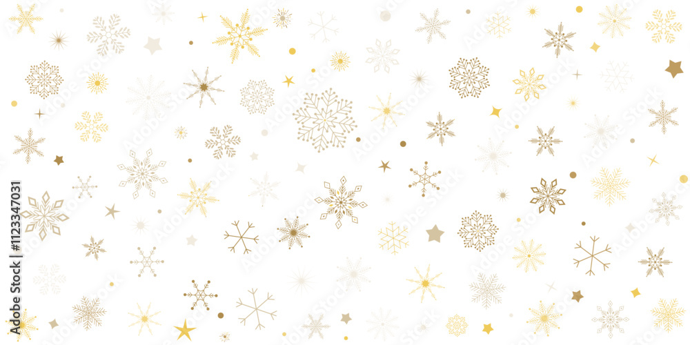 Christmas Gold snowflakes Transparent background. Winter gold snow ...