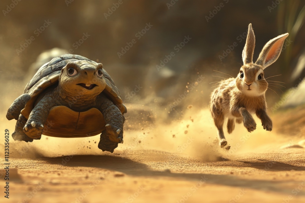 Tortoise and hare compete in a dusty race a tale of strategy ...