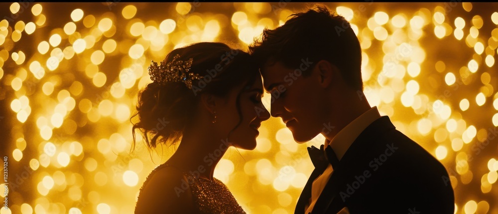 Prom night couple sharing a quiet moment, romantic lighting ...