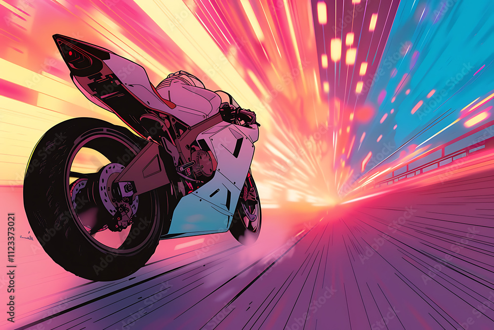 futuristic comic art, dynamic comic page with high-speed chase bw ...