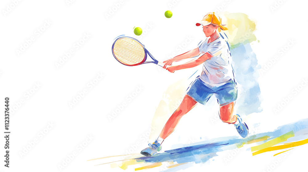 Olympic Sports. Tennis. Tennis player with racket and ball. One line ...