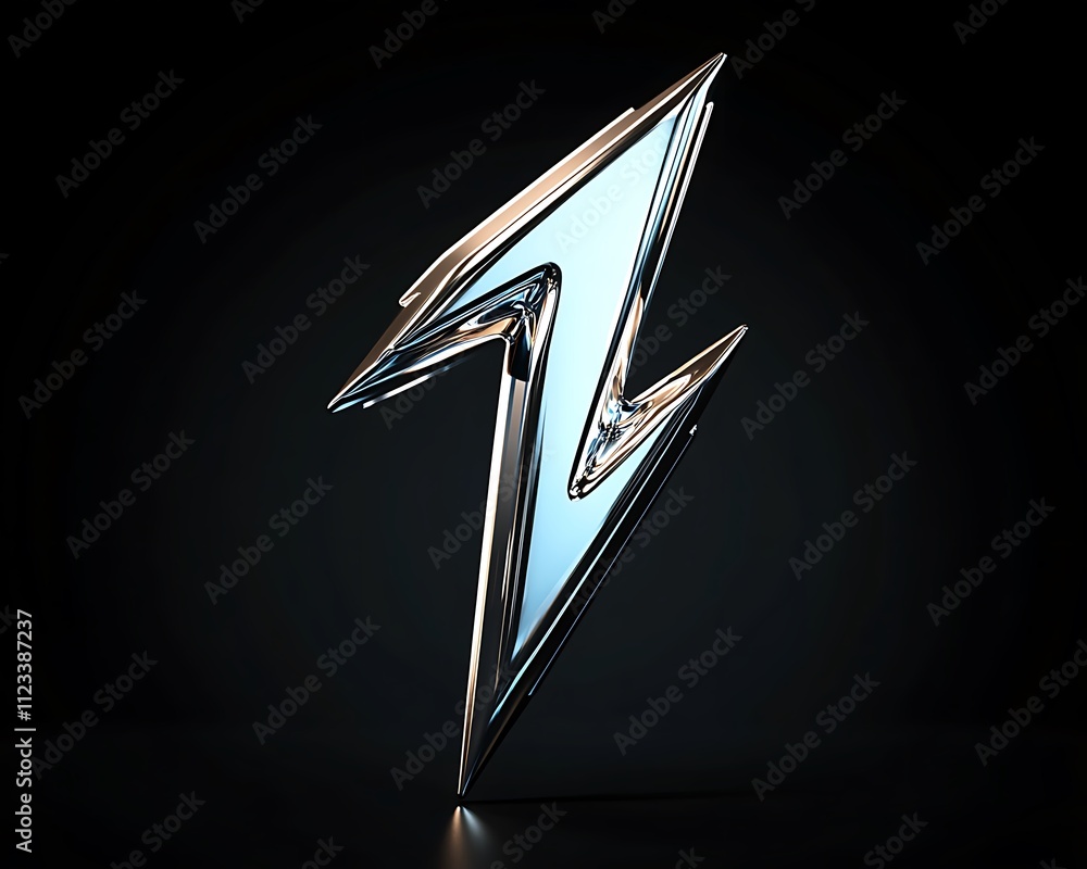 Crisp 3D chrome lightning bolt logo on a black background, strikingly ...