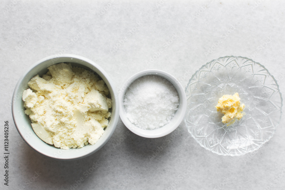 Stock-Foto „mise en place of ingredients for making gullisuwa, top view ...