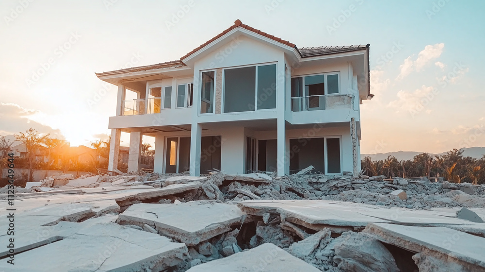 Earthquake ravages house, home and building construction left broken ...