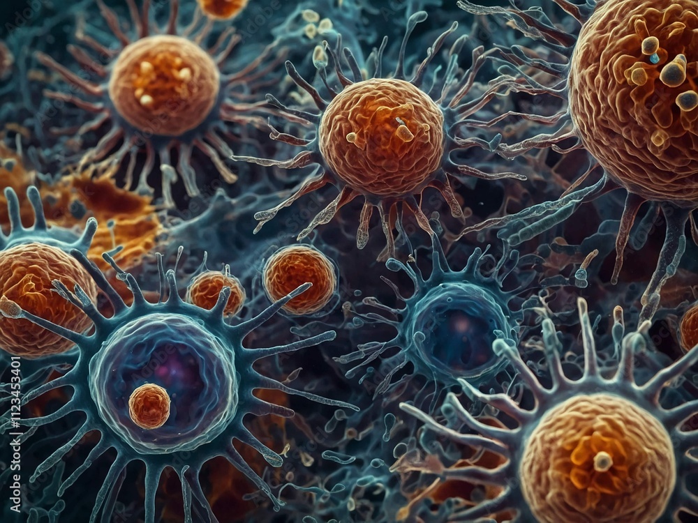 High resolution microscopic image of human cells in action, structure ...