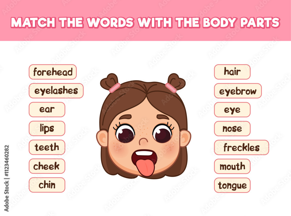 Match the words with the body parts. Anatomy of the girl's head. Parts ...