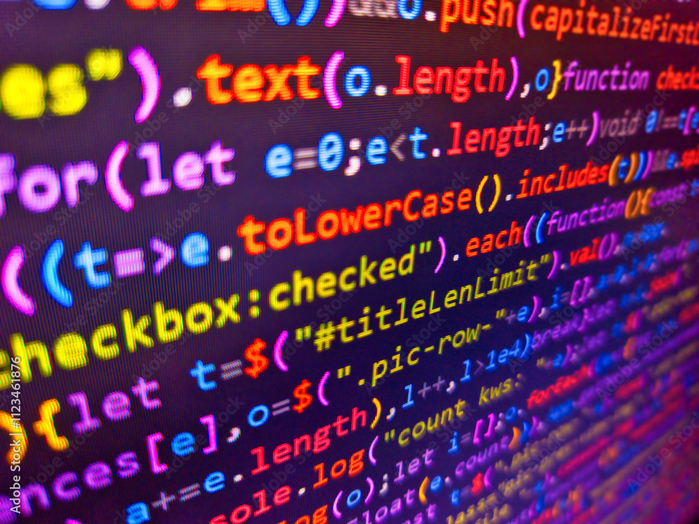 Programming code with black background. Screen of code for overlay ...