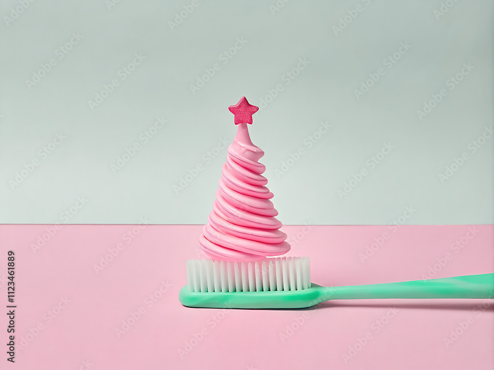 Christmas scene with a tiny tree made of green toothpaste on a ...