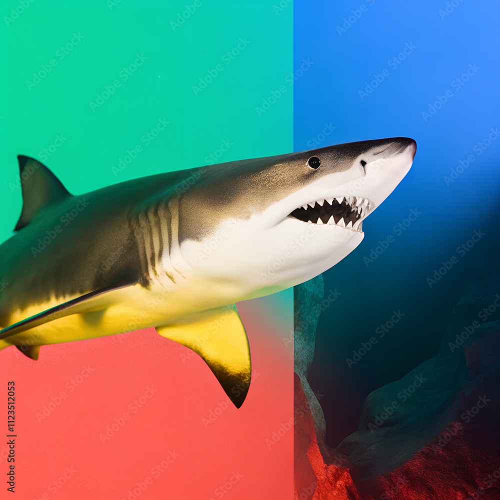great white shark - Carcharodon carcharias - full view while swimming ...