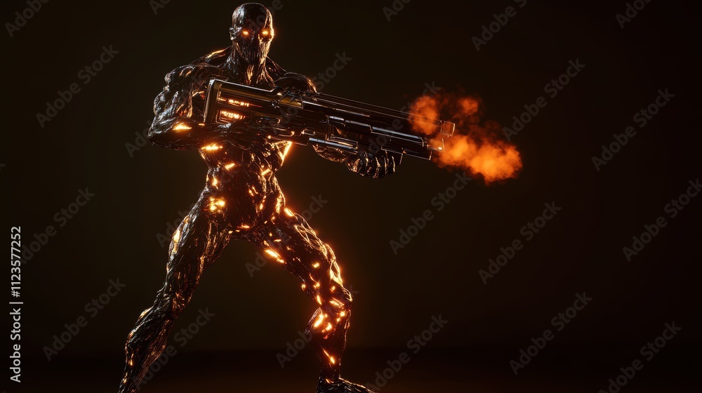 Molten humanoid figure composed of coal and fire, glowing intensely in ...