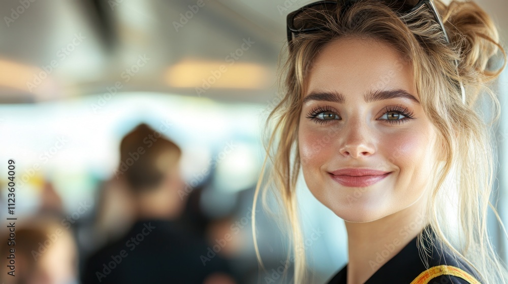 Flight attendant assisting passengers on a plane, illustrating the ...