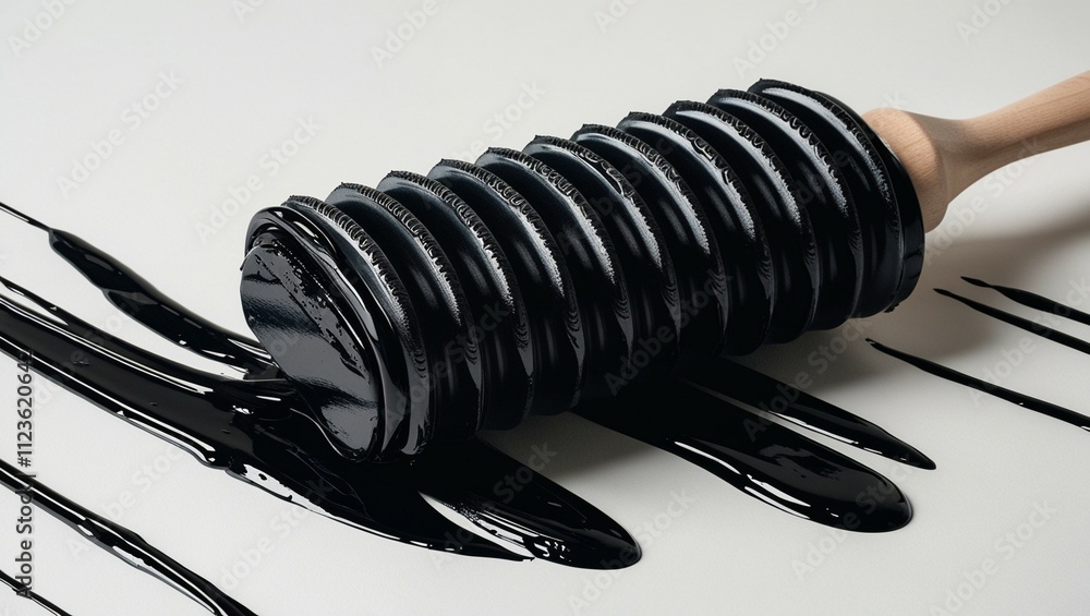 image of a black linocutting paint roller texture isolated on a white ...