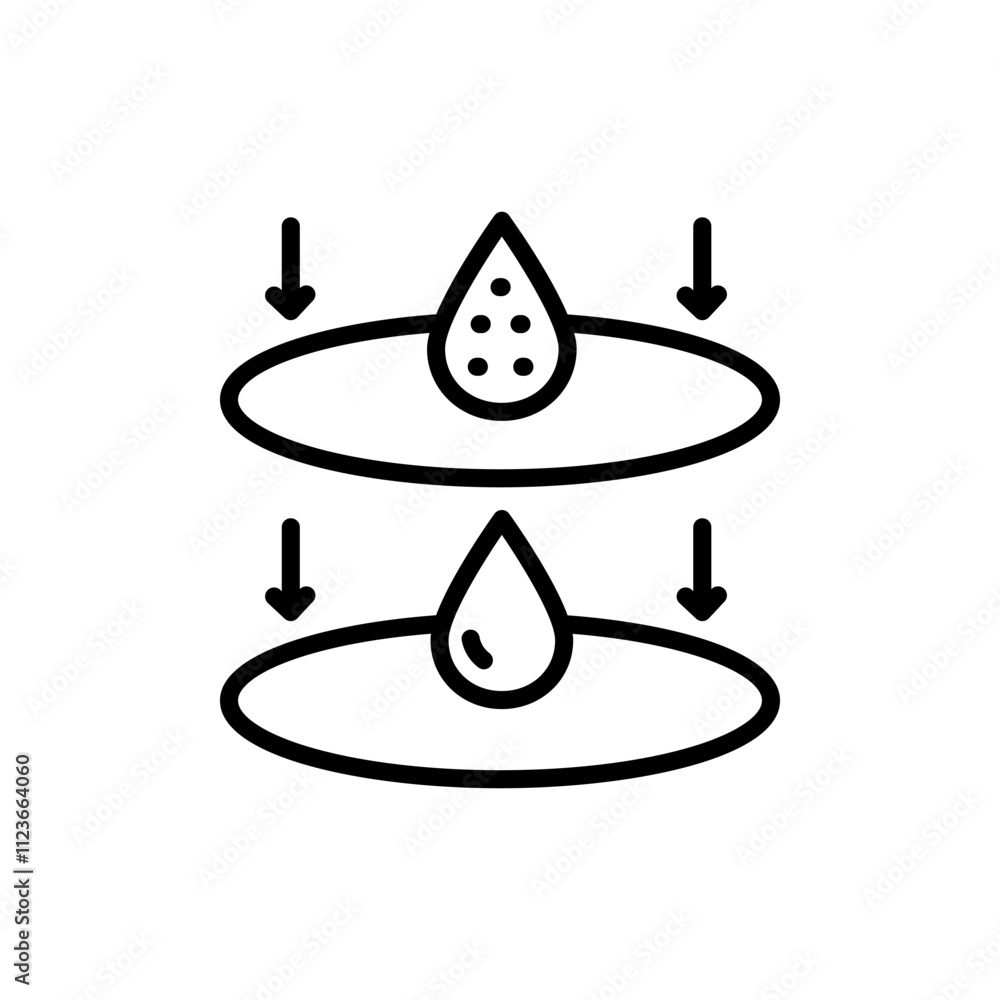 Water filtration line icon. Rain drops, H2O molecule, purification ...