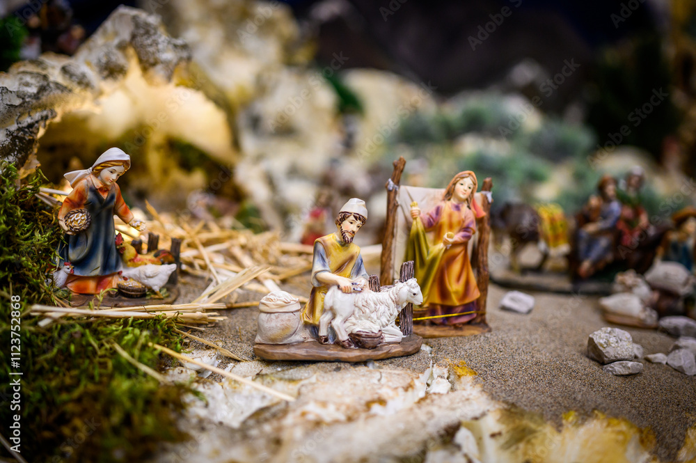 Beautiful Nativity Scene with Figurines Depicting the Birth of Jesus ...
