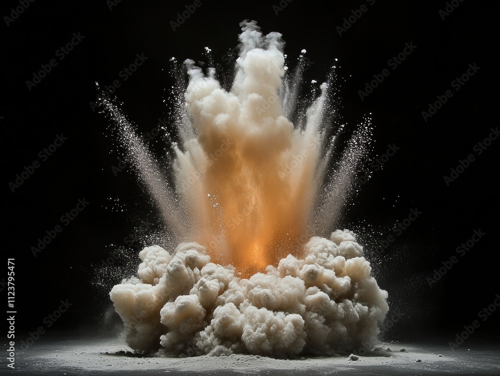 Powerful explosion with dark smoke and glowing debris, dramatic blast ...
