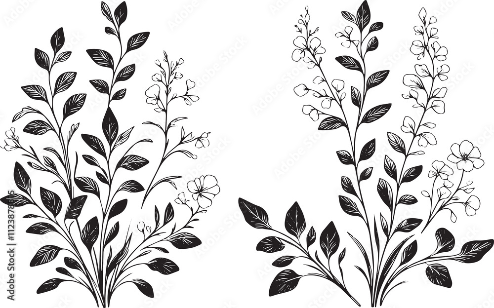 Watercress plant in single line decoration drawing, corner border ...