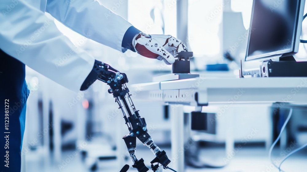 A medical device engineer testing prosthetic limbs in a biomechanics ...