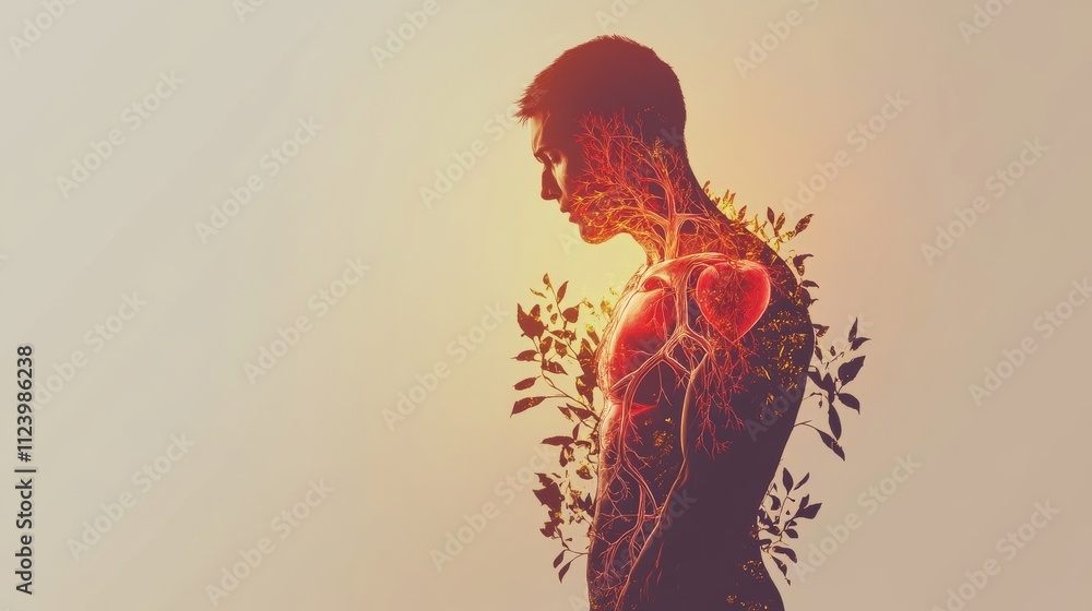 heart attack symptoms visualization, distressed figure with chest pain ...