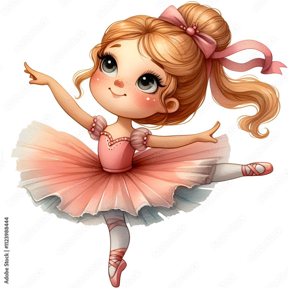 Watercolor Clipart of a very Cute dancing ballerina, isolated on a ...