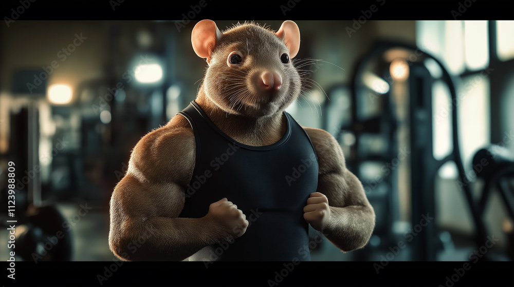 Muscular rat bodybuilder posing in the gym showing muscles Stock ...