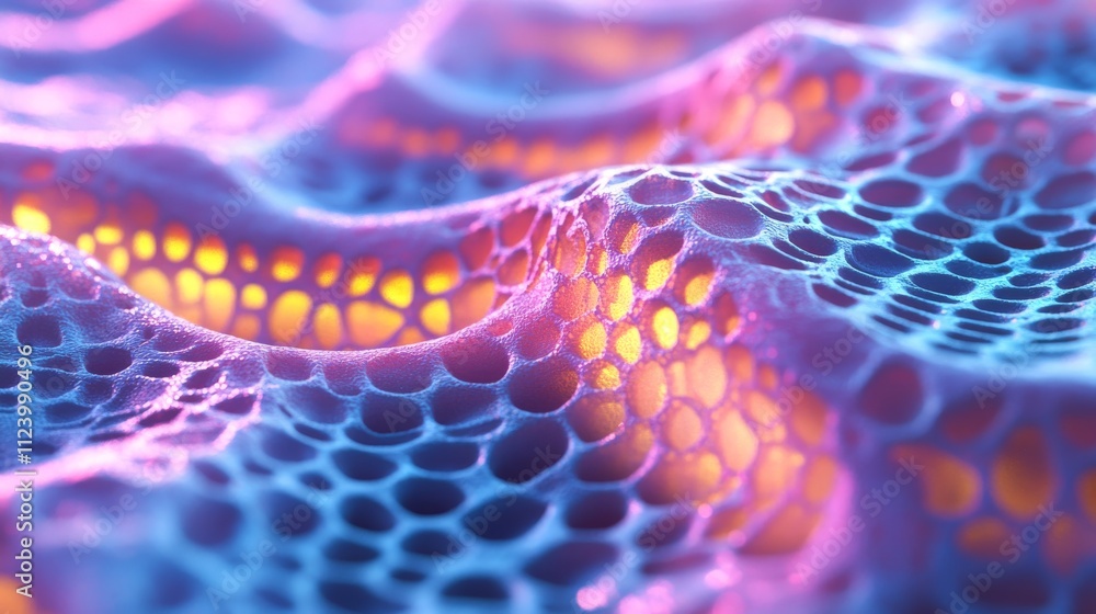 Geometric cellular honeycomb, cross-sectional skin view, ethereal light ...