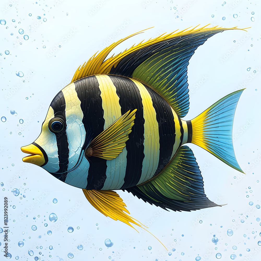 A realistic illustration of a Moorish Idol fish who is known as a ...