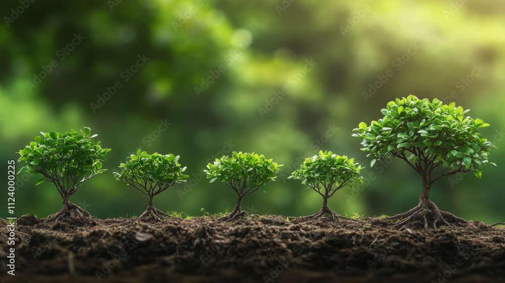 Evolution of seedling to full-grown tree, progressive growth sequence ...
