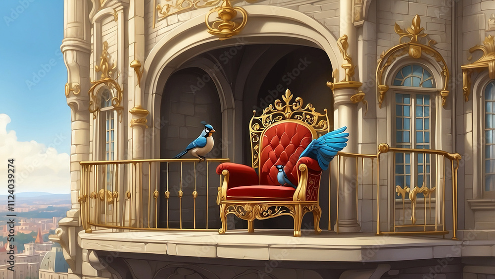 Le Roi et L'Oiseau deco illustration arch cartoon king crown art gold ...