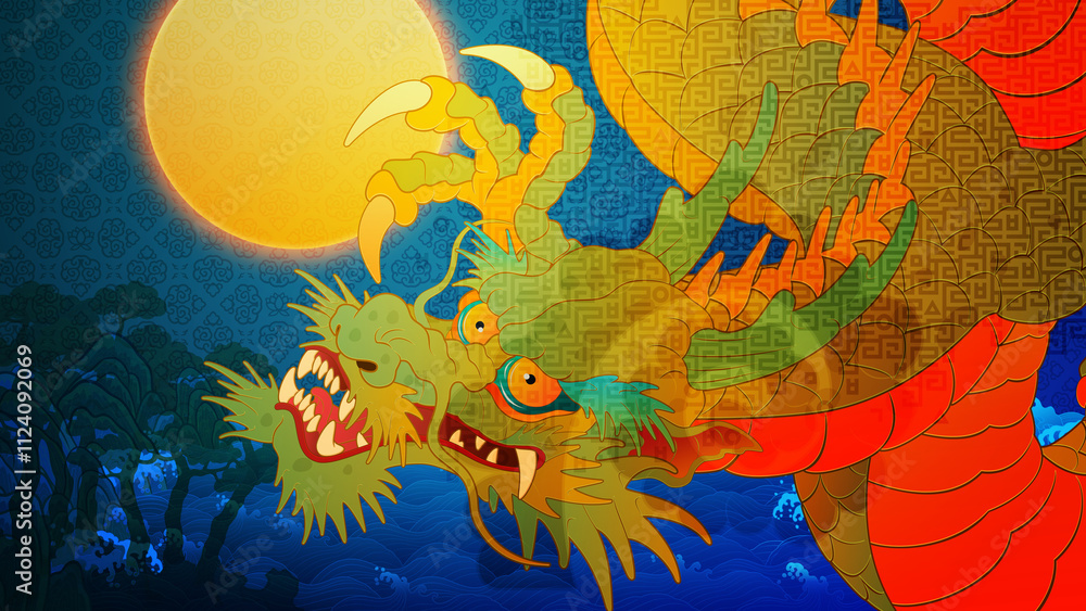 Asian traditional dragon color illustration, Asian traditional standard ...