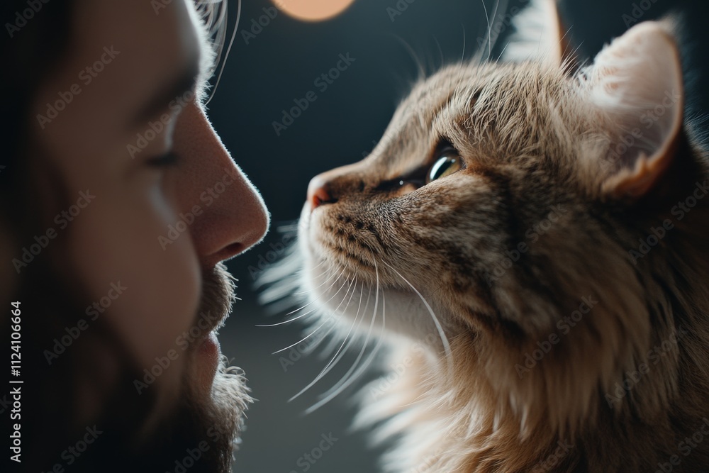 A close-up captures a touching moment between a person and their fluffy ...