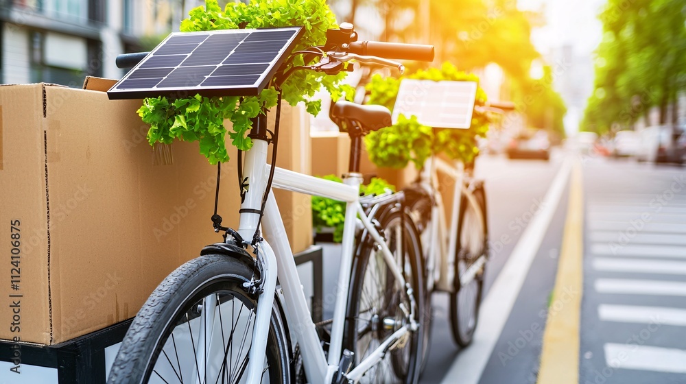 Green logistic Sustainable transport concept. Bicycles with solar ...
