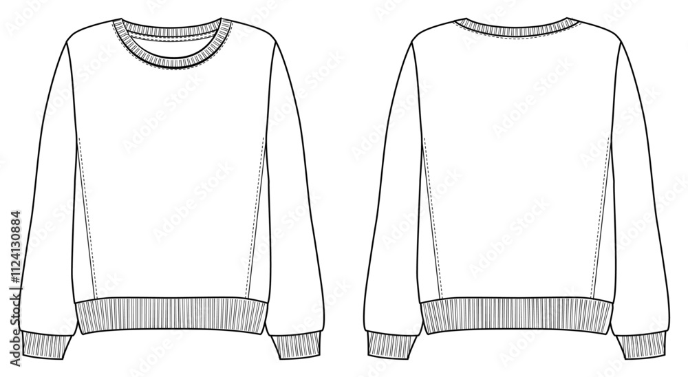 Women's sweatshirt , fashion flat sketch vector illustration, cad ...