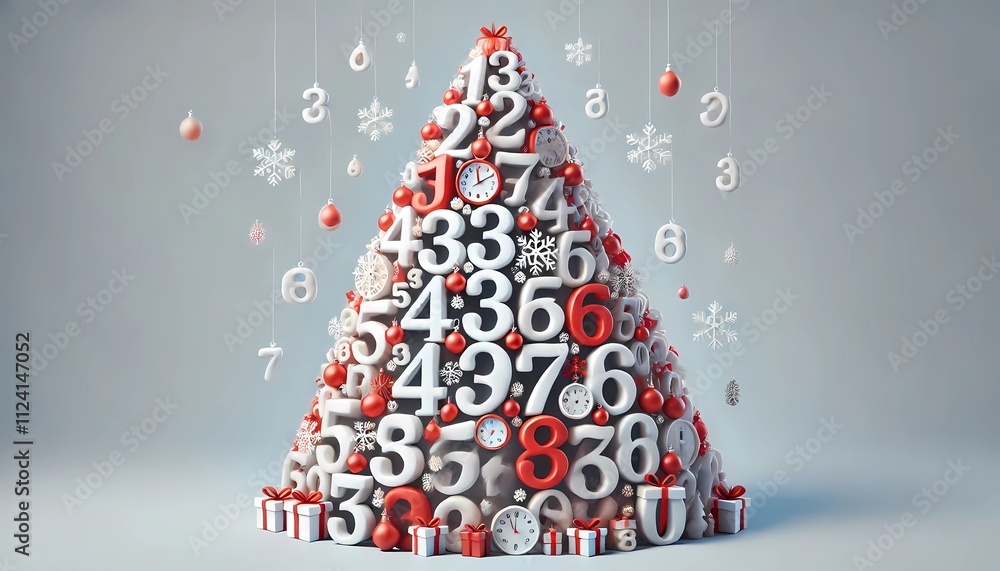 Christmas tree made of numbers, whit simbols background green ...
