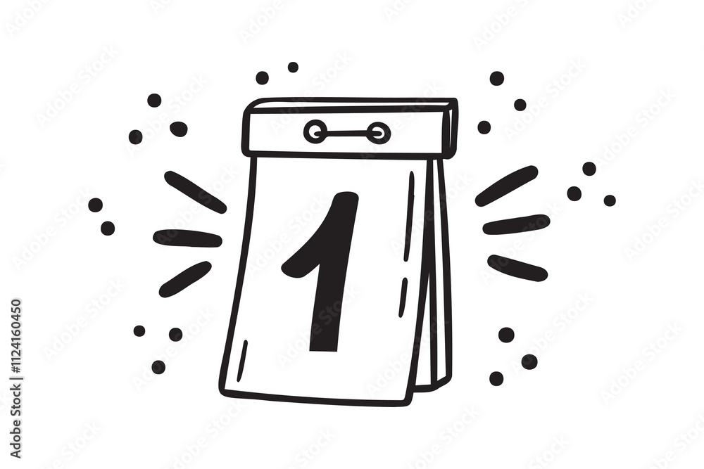 1 day of month. First day of month template. hand drawn doodle calendar ...