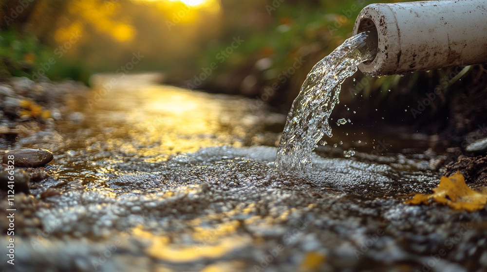 A corroded pipe releasing contaminated water into a polluted ...