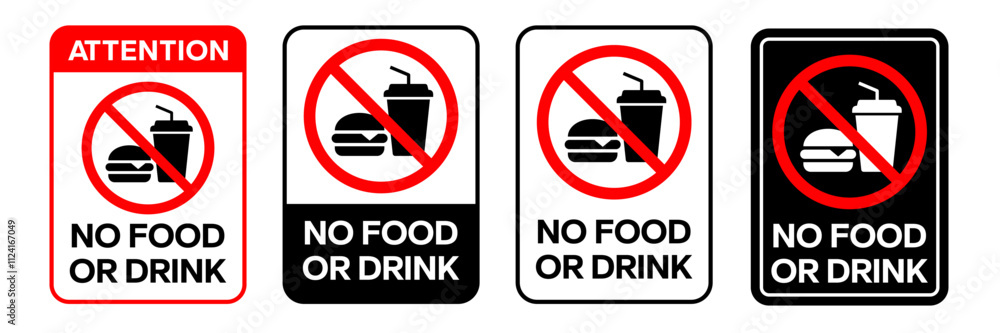 No food or drink allowed sign. No eating or drinking sign. No food or ...