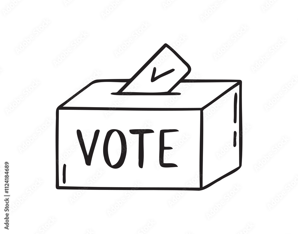 Ballot paper into the box and lettering vote sketch hand drawn doodle ...