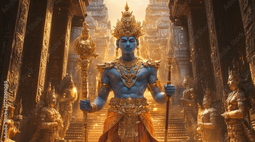 Thai palace Yaksha guardian figure, vibrant sacred warrior, traditional ...