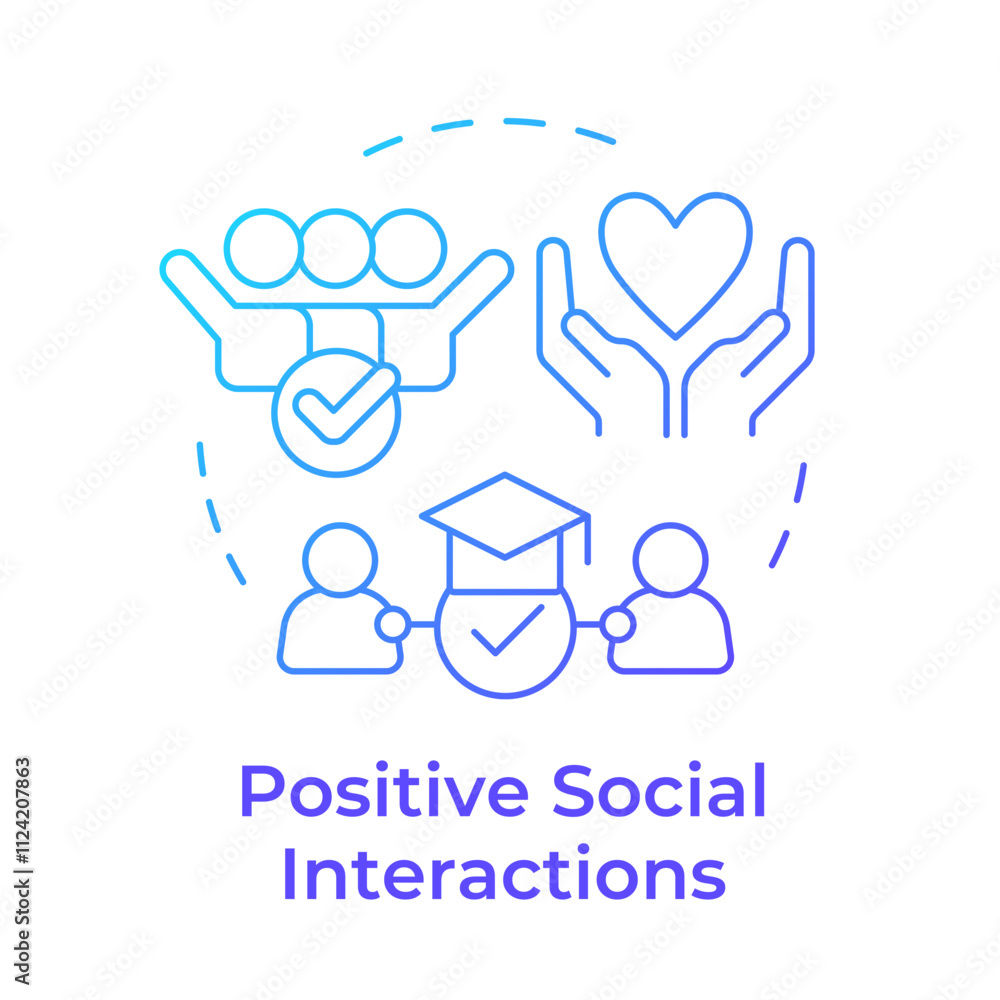Positive social interactions blue gradient concept icon. Inclusive ...