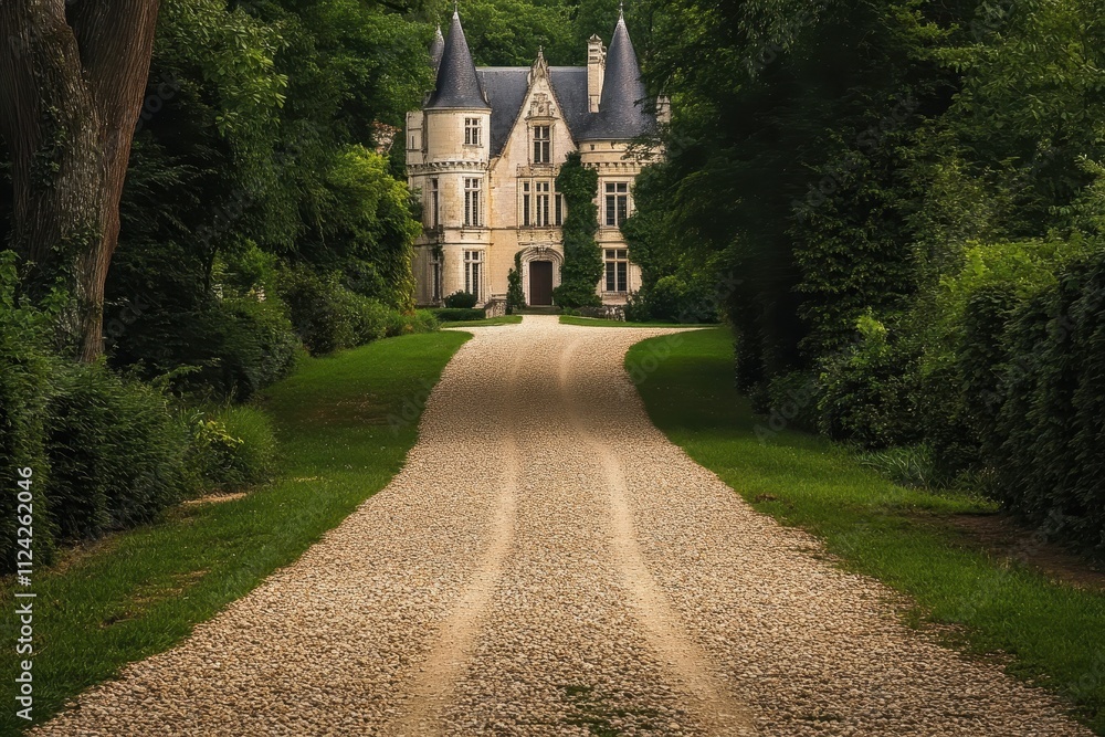 Gravel path to Chateau de Kergrist France medieval home with Normandy ...