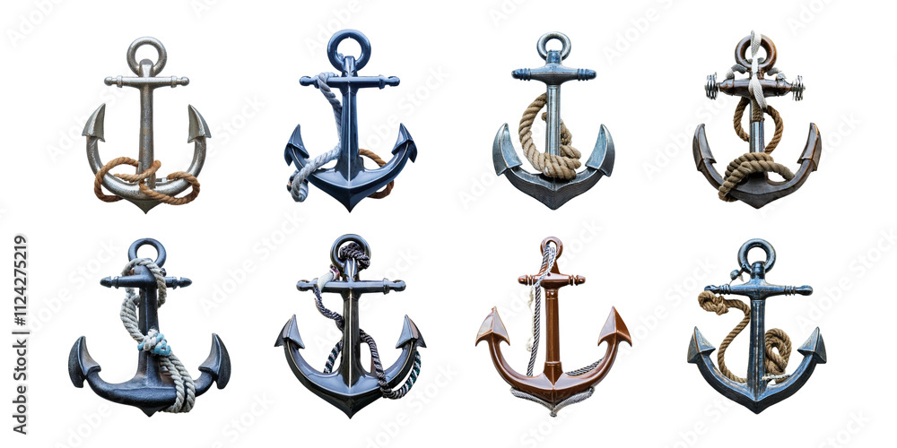 Colorful Anchors Collection with Rope Details, png collection isolated ...